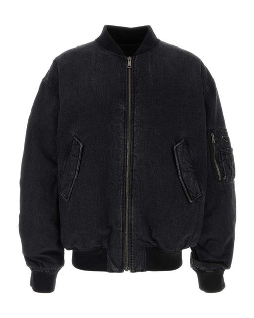 Prada Logo Denim Pilot Jacket in Blue for Men | Lyst