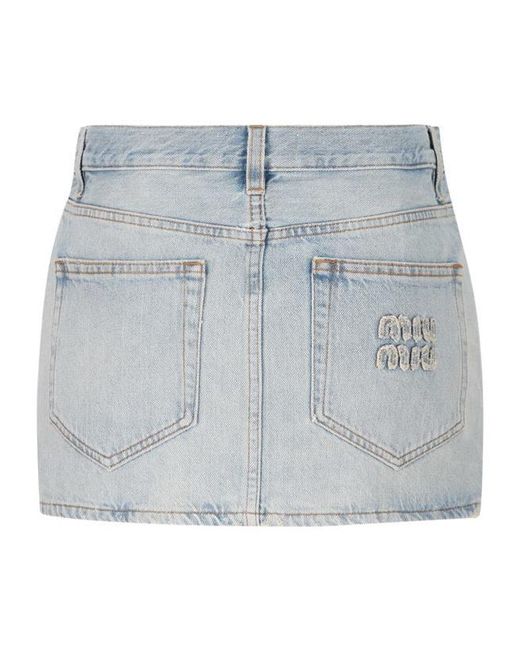 Miu Miu Denim Mini Skirt in Blue | Lyst