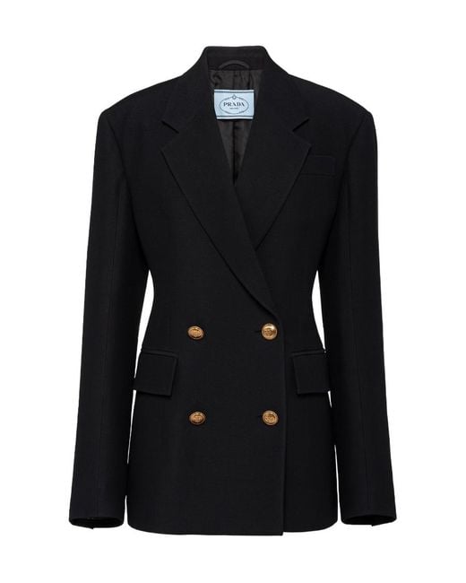 Prada Wool Double-Breasted Suit Jacket in Black | Lyst