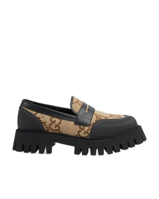Gucci Gg Canvas Lug-Sole Loafers in Black for Men | Lyst