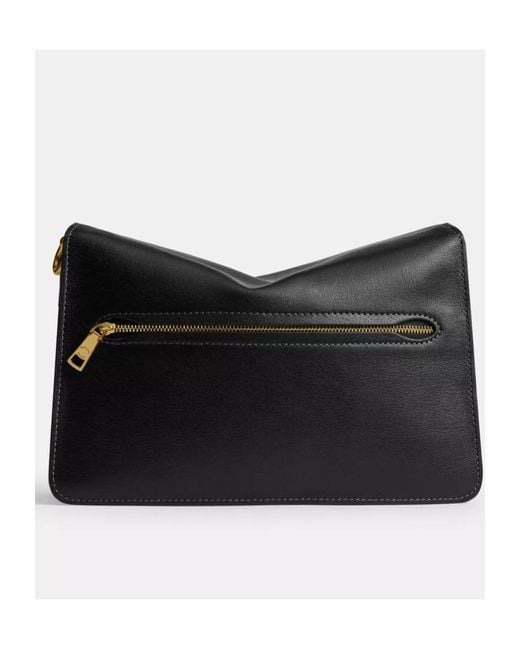 COACH Logo Detailed Fold-Over Shoulder Bag in Black | Lyst