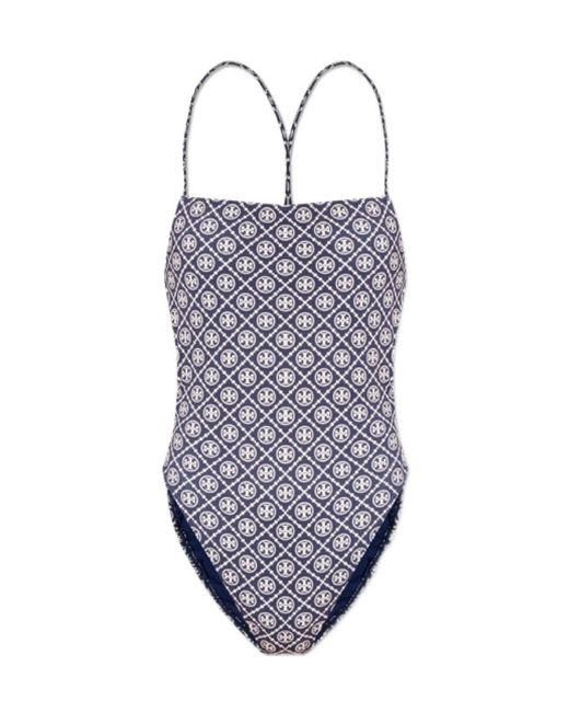 Tory Burch Monogram-Pattern Swimsuit in Blue | Lyst