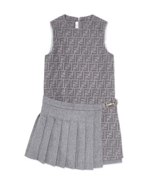 Fendi Ff-Monogram Layered Dress in Gray | Lyst