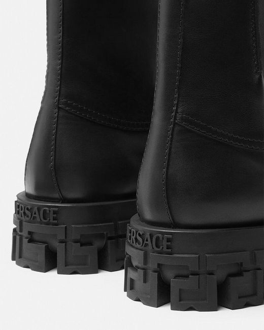 Versace Greca Portico Leather Boots in Black for Men | Lyst