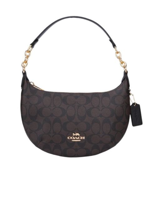 COACH Logo Details Shoulder Bag in Black | Lyst