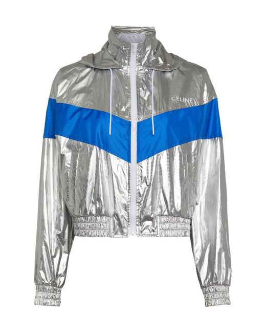 Celine Logo Coat in Blue | Lyst