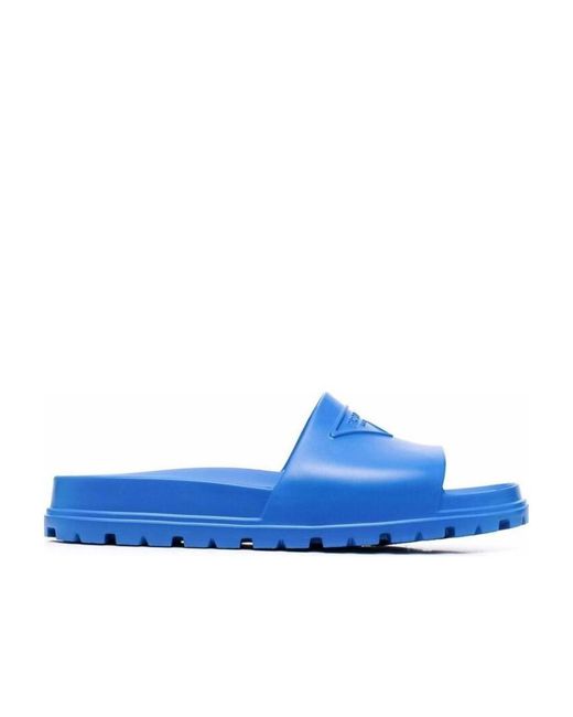 Prada Embossed-Logo Open-Toe Slides in Blue for Men | Lyst