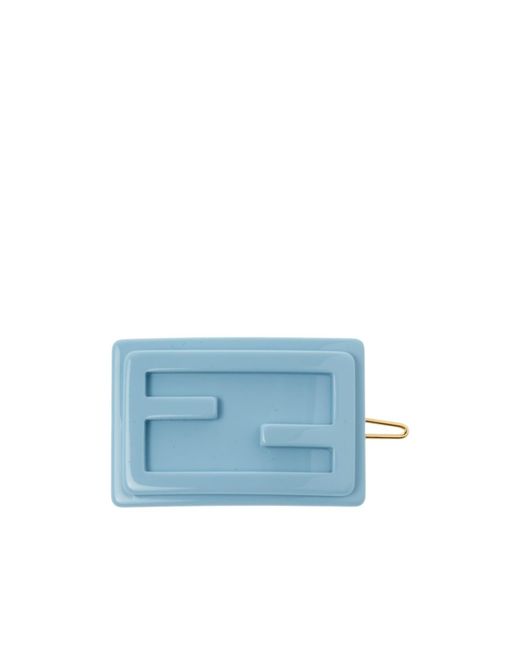 Fendi Rectangular Logo Hairpin in Blue | Lyst
