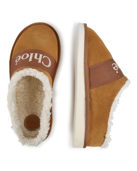 Chloé Logo Muller Slippers in Brown | Lyst
