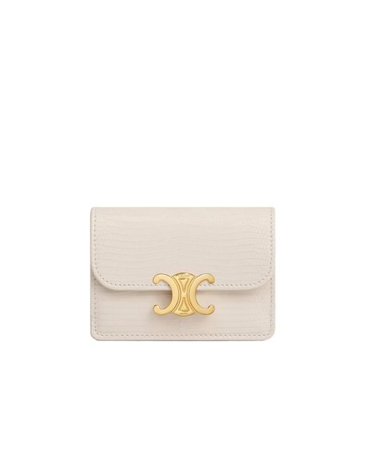 Celine Card Holder With Flap Triomphe in White | Lyst
