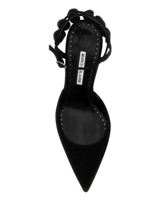 Manolo Blahnik Pom Pom Detailed High Heel Pumps in Black | Lyst