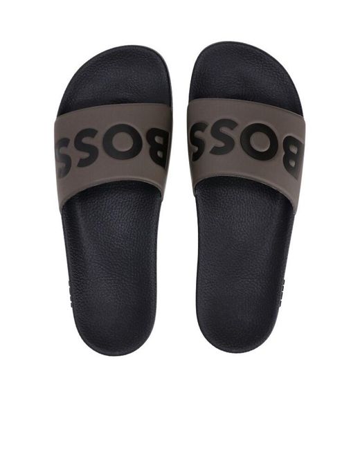 BOSS Logo Details Slippers in Brown for Men | Lyst