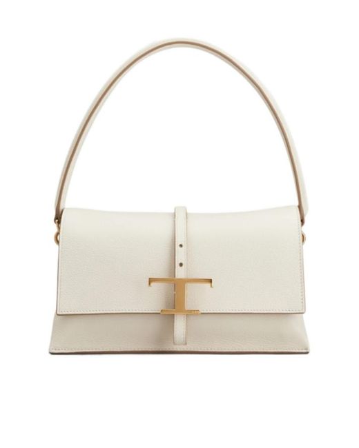 Tod's T Timeless Leather Mini Clamshell Bag in White | Lyst