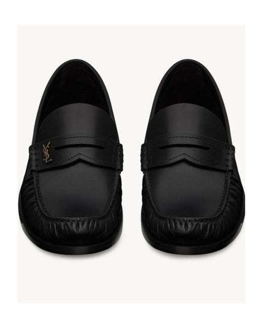 Saint Laurent Laurent Logo Plaque Slip-On Loafers in Black | Lyst