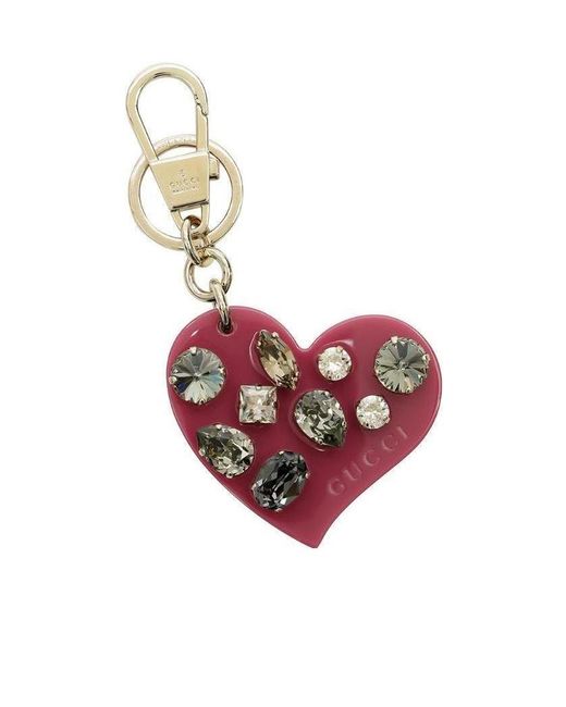 Gucci Heart-Shaped Crystal Key Chain in Red | Lyst