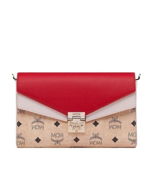 MCM Logo Flip Shoulder Bag in Red | Lyst
