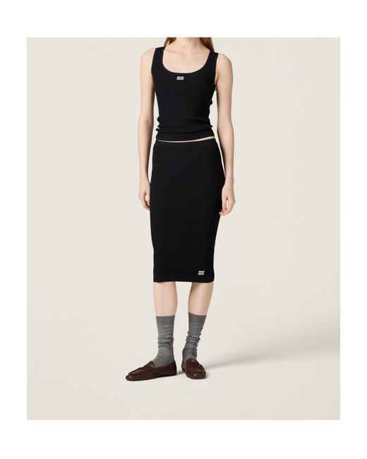 Miu Miu Intarsia-Logo Midi Skirt in Black | Lyst