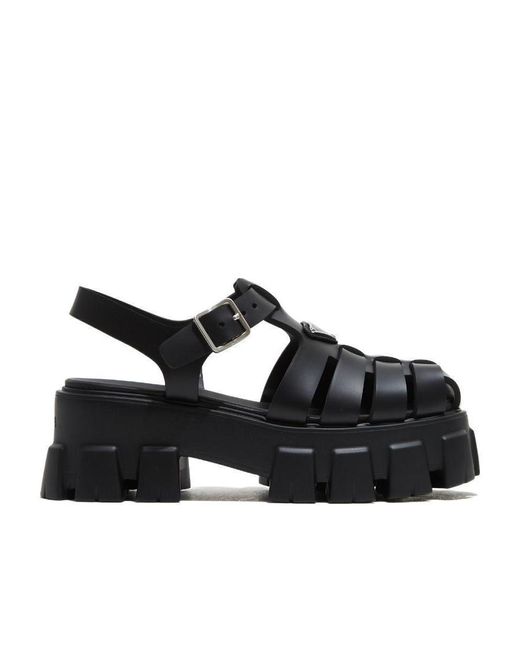 Prada Monolith Foam Rubber Logo Platform Sandals in Black | Lyst