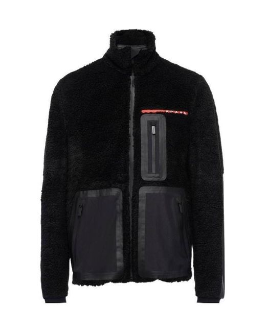 Prada Recycled Fleece Technical Jacket in Black for Men | Lyst