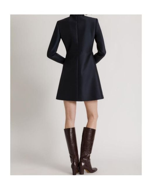 Alberta Ferretti Short Wool And Silk Dress With Ruffled Details in Blue ...