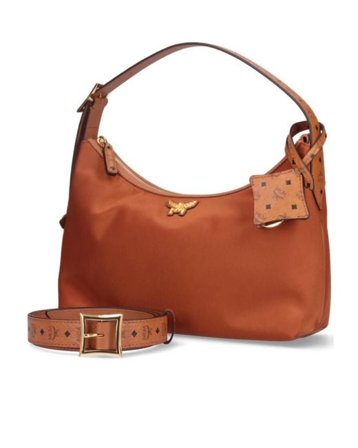 MCM Aren Logo Plaque Shoulder Bag in Brown | Lyst