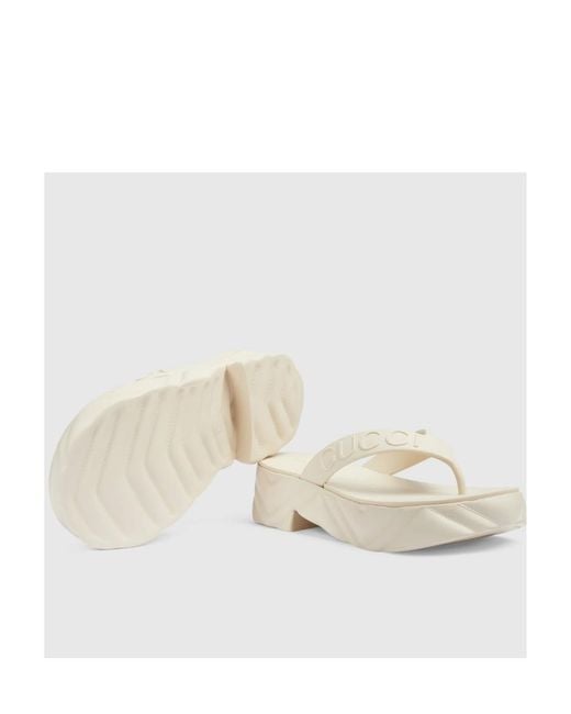 Gucci Logo-Debossed Platform Flip-Flops in White | Lyst
