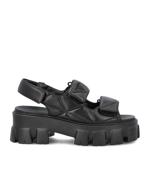 Prada Logo Quilted Platform Sandals in Black | Lyst