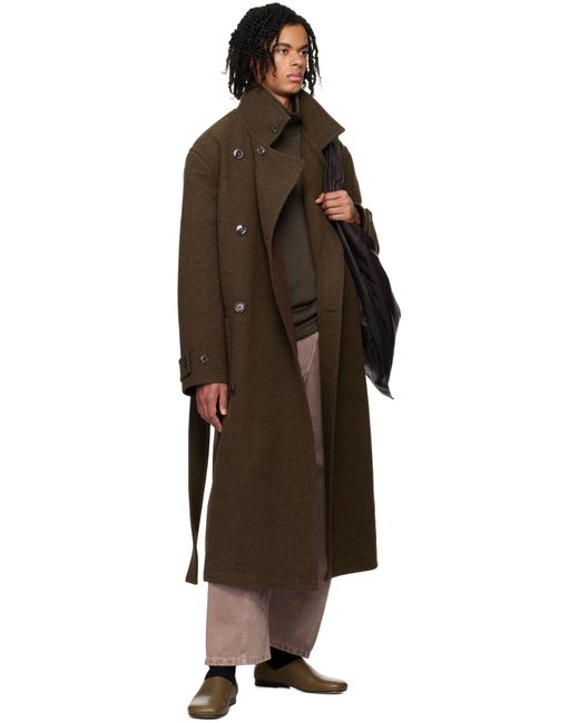 Lemaire Contrast-Color Stitching Wrap Coat in Brown for Men | Lyst