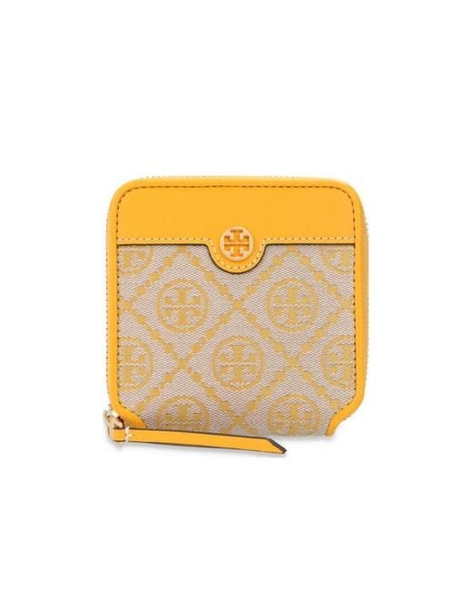 Tory Burch T Monogram Jacquard Bi-Fold Wallet in Yellow | Lyst