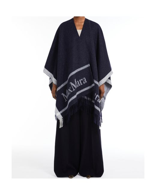 Max Mara Hilde Logo Detailed Fringed Cape in Blue | Lyst