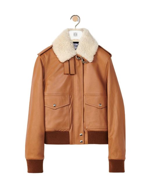 Loewe Zip-Up Leather Jacket in Brown | Lyst