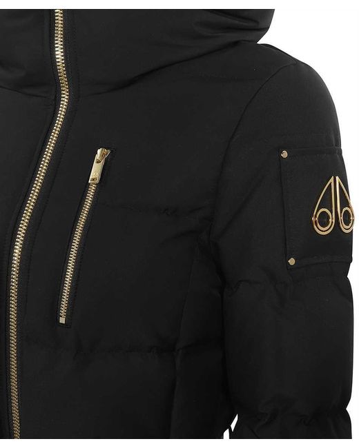 Moose Knuckles Zip-Up Padded Long Coat in Black | Lyst