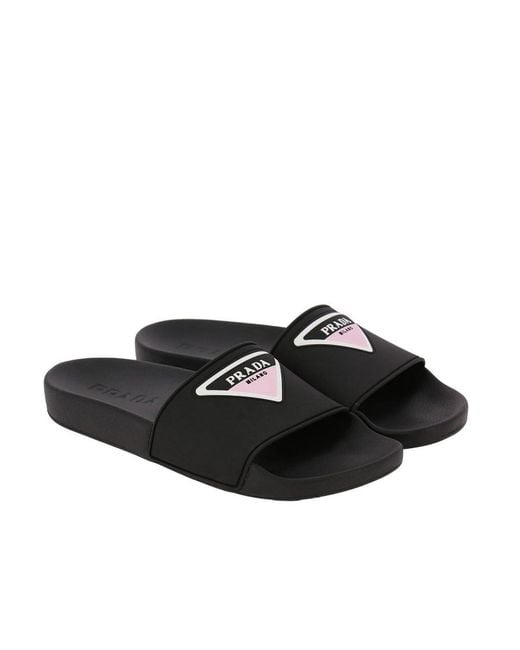Prada Logo Flip-Flops in Black | Lyst