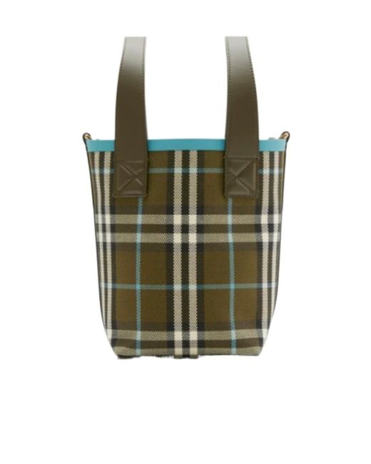 Burberry Mini London Check-Pattern Tote Bag in Green | Lyst