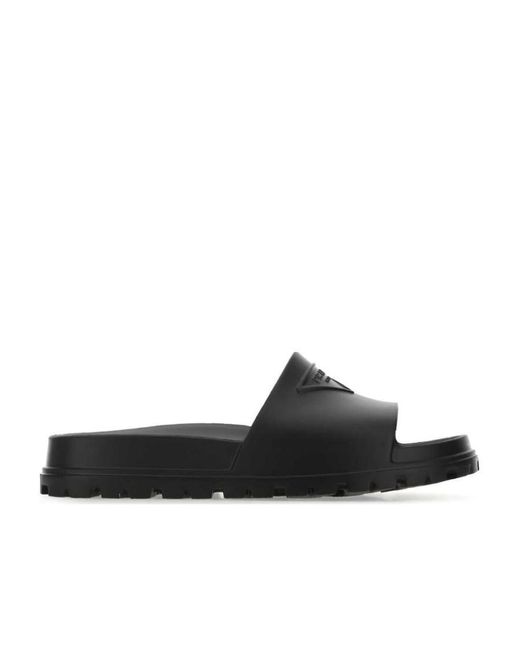 Prada Triangle Logo Pool Slides in Black for Men | Lyst
