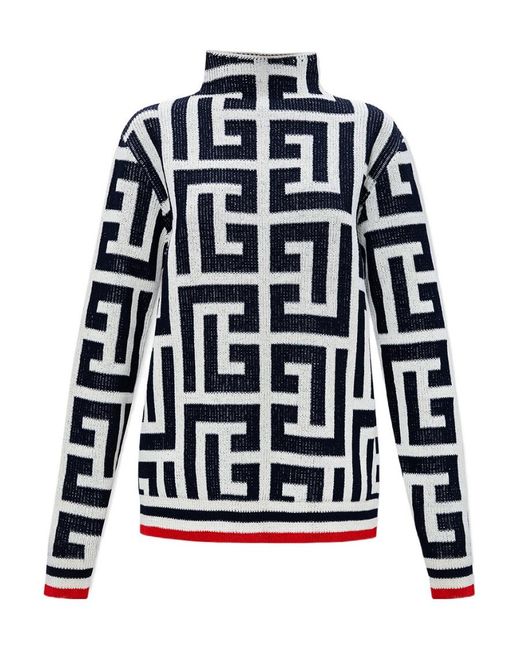 Balmain Alphabet Sweater in Blue | Lyst