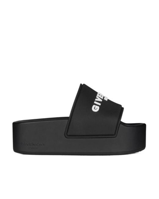 Givenchy Logo-Embellished Flatform Slides in Black | Lyst