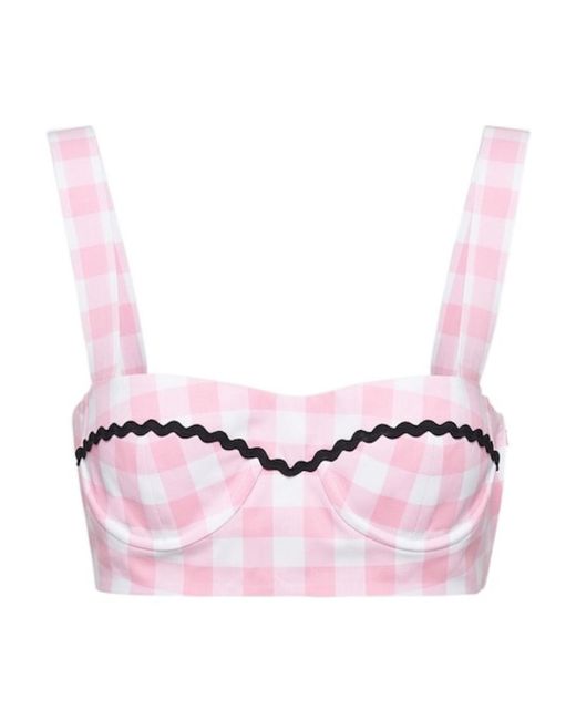 Prada Gingham-Checked Square Neck Bralette Top in Pink | Lyst