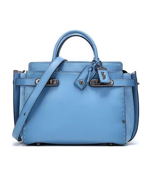 COACH Double Swagger Tote in Blue | Lyst