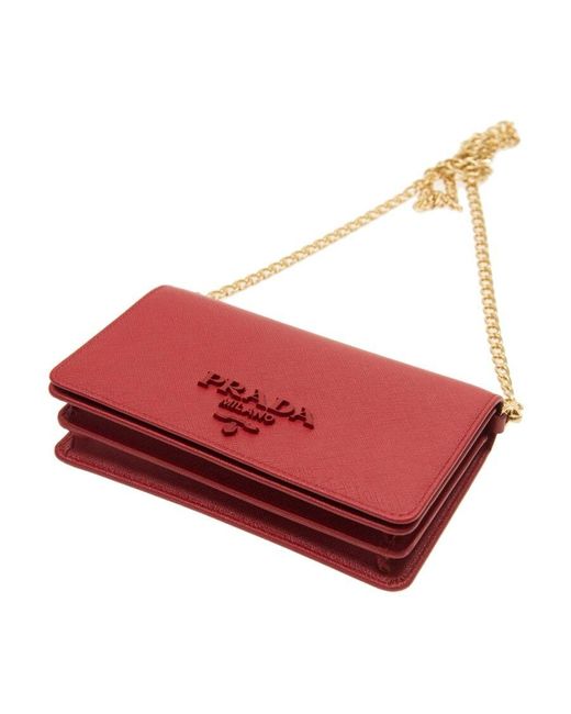 Prada Logo Sign Chain Shoulder Bag in Red | Lyst