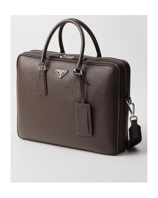 Prada Saffiano Leather Briefcase in Brown for Men | Lyst