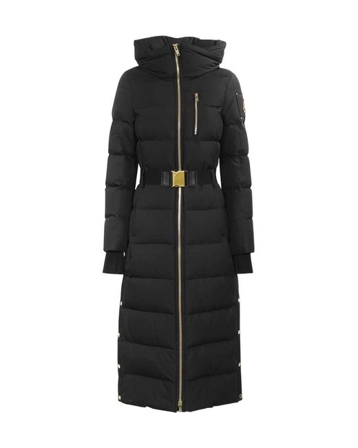 Moose Knuckles Zip-Up Padded Long Coat in Black | Lyst