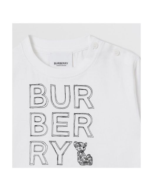 Burberry Logo Sketch-Print Cotton T-Shirt in White | Lyst