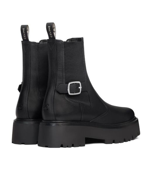 Celine Bulky Logo Short Boots in Black | Lyst