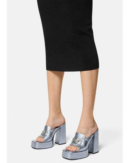 Versace Medusa Metallic-Effect Open Toe Mules in Gray | Lyst