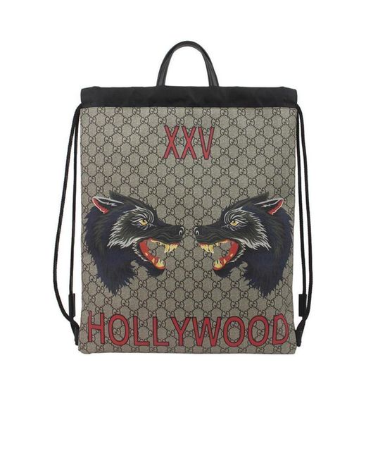 Gucci Wolf Alphabet Printed Handbag in Black for Men | Lyst