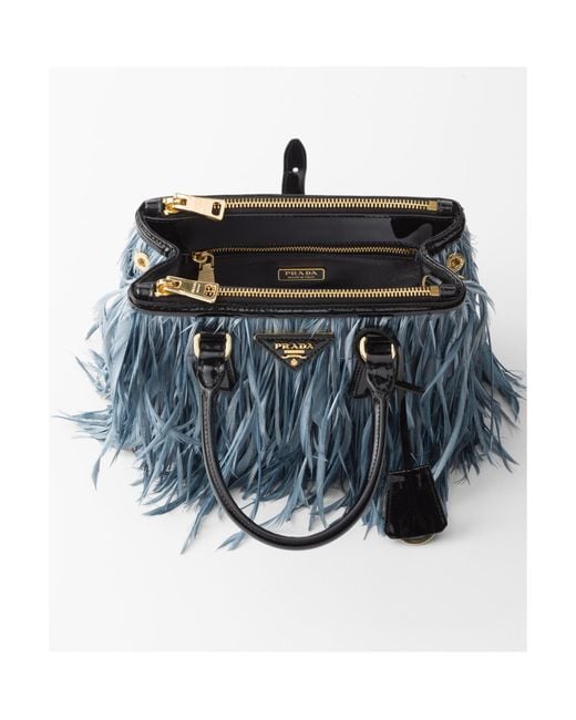 Prada Galleria Mini-Bag With Feather Trim in Blue | Lyst