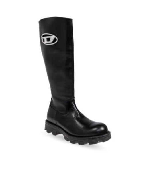 DIESEL Oval D-Logo Boots in Black | Lyst