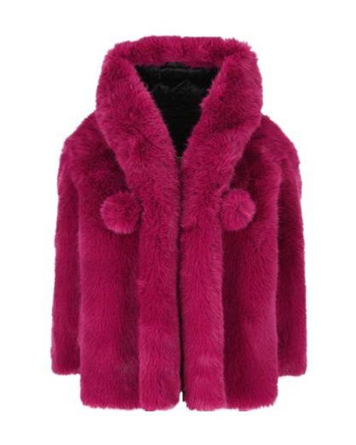 Moose Knuckles Faux Fur Hooded Coat in Red | Lyst