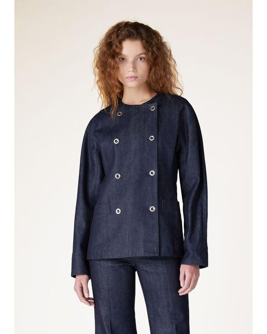 Loro Piana Catelyn Double Breasted Denim Jacket in Blue | Lyst